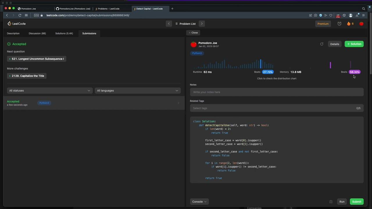 Pomodoro Joe Leetcode 520 Easy Youtube