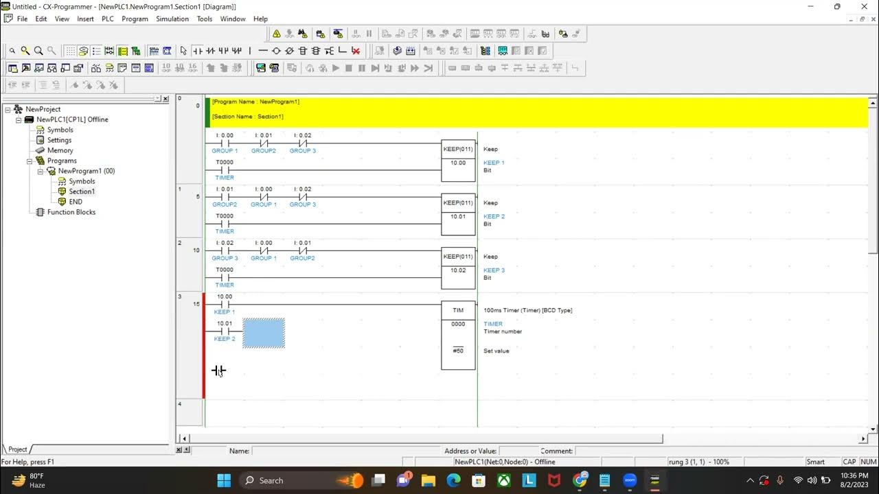 Program KEEP dengan INTERLOCK, TIMER dan PULSE menggunakan CX-Programmer - YouTube