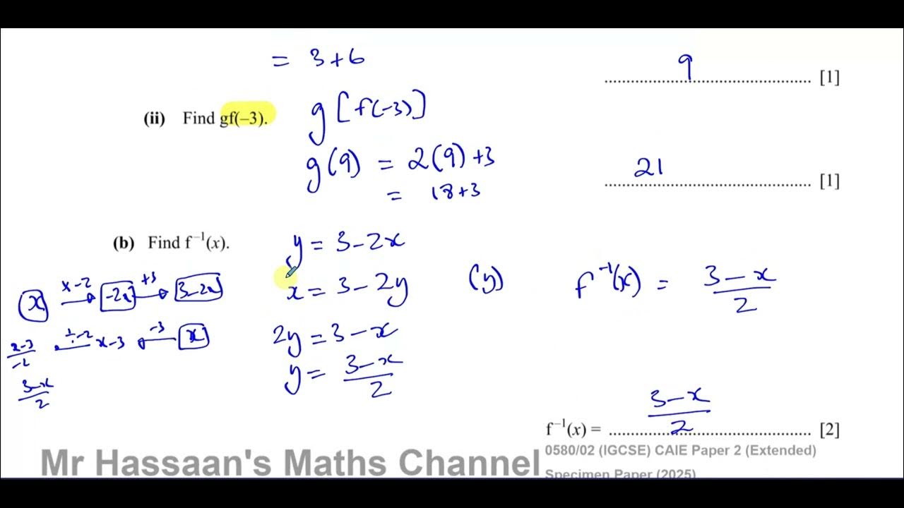 IGCSE (CAIE) 0580/02/SP/25 SP(a) Paper 2, Q18, Functions, Subs, Composite, Inverse - YouTube