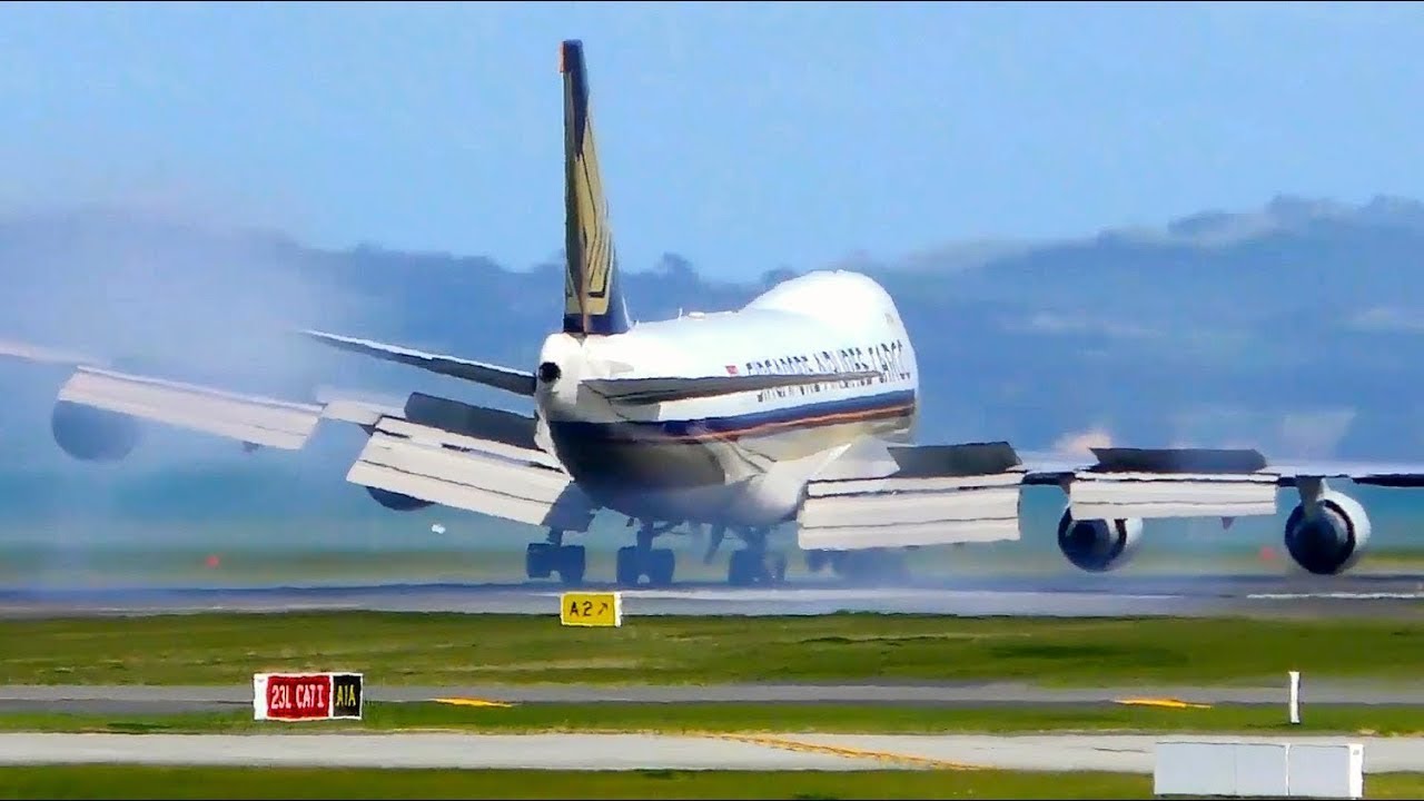 BOEING 747 ENGINE almost HIT THE GROUND after WINDY LANDING + Various ...