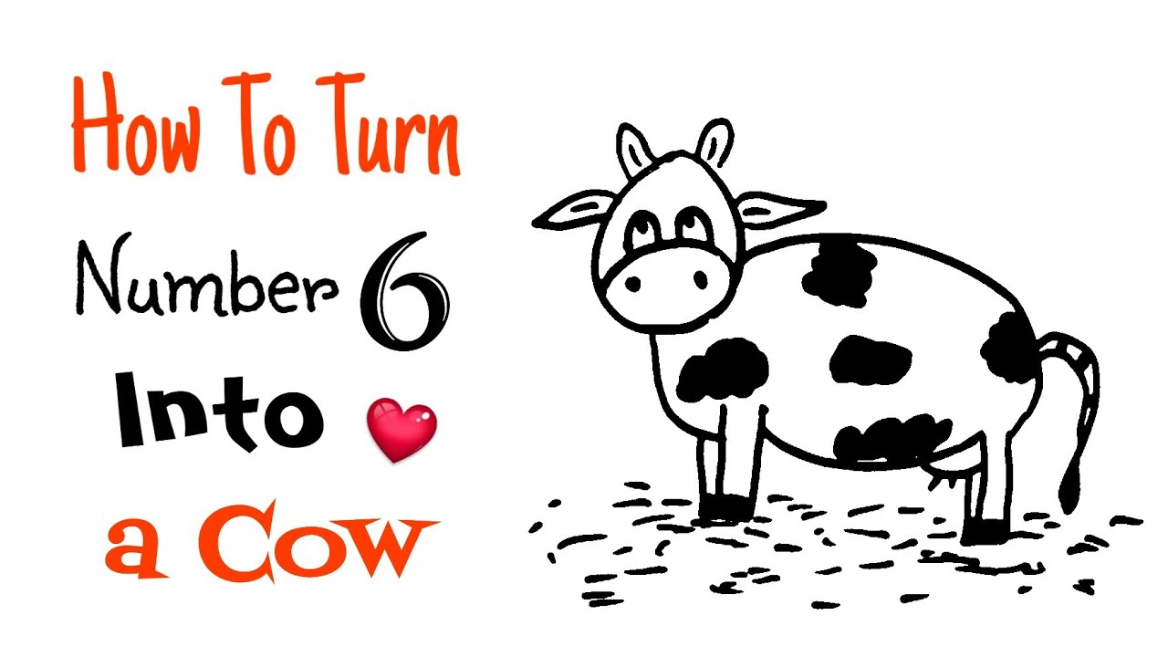 How To Turn Number 6 Into a Cow | Numbers Drawing | Draw a Cow with ...