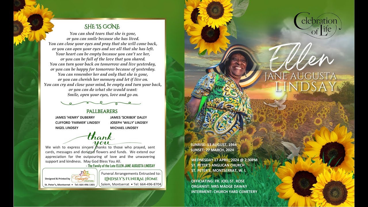 Celebration of the Life of Ellen Jane Augusta Lindsay April 17th, 2024 - YouTube