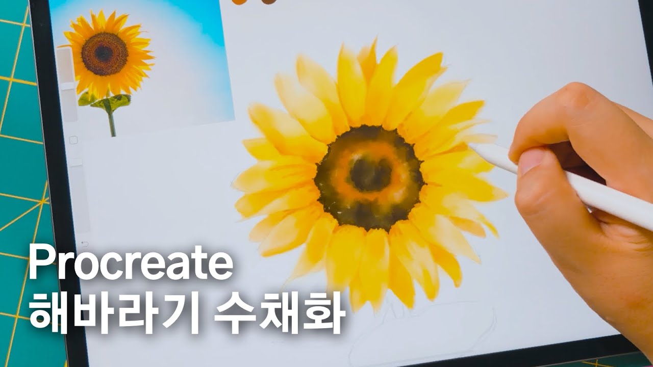 프로크리에이트 Procreate 아이패드로 해바라기 수채화 그리기 3배속 재생 Youtube