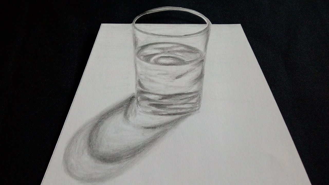 Water glass sketch in 3D | How to art 3D | glass with pencil shading ...