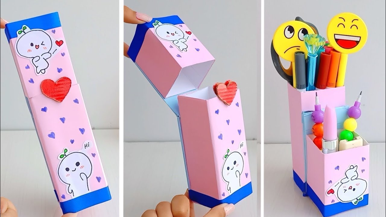 how to make paper pencil box and pen holder / paper pencil box / Diy ...
