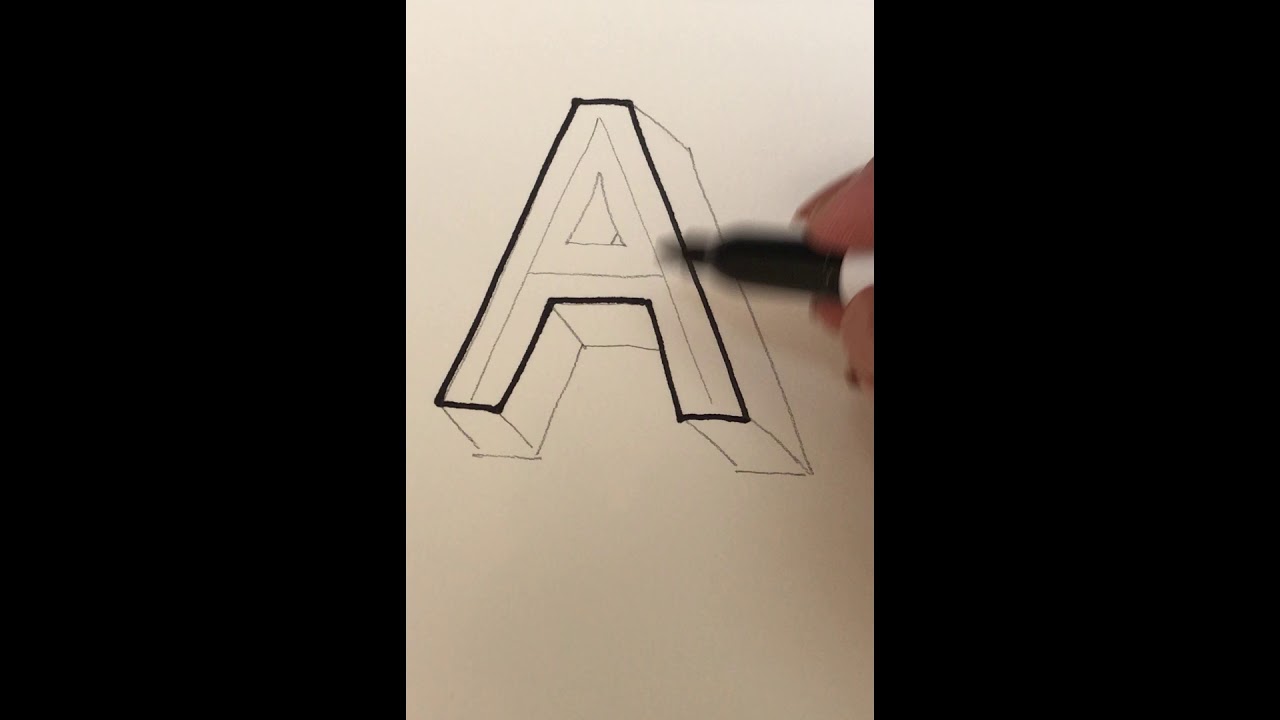 EASY DRAWING OF A 3-D CAPITAL LETTER A for beginners - YouTube