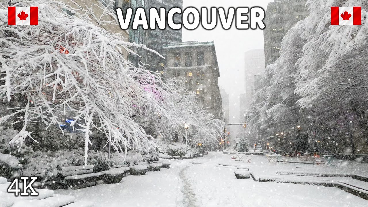 🇨🇦 【4K】 ️ ️ ️ EXTREME SNOWSTORM HITS VANCOUVER! Downtown Vancouver BC ...