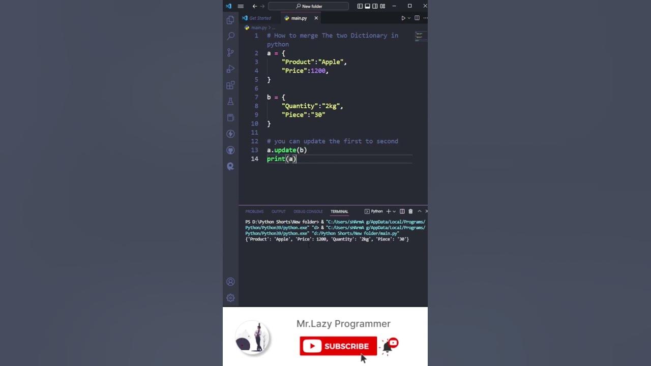 Merge Two Dictionary In Python Two Simple Ways Mrlazyprogrammer Python Mr Youtube
