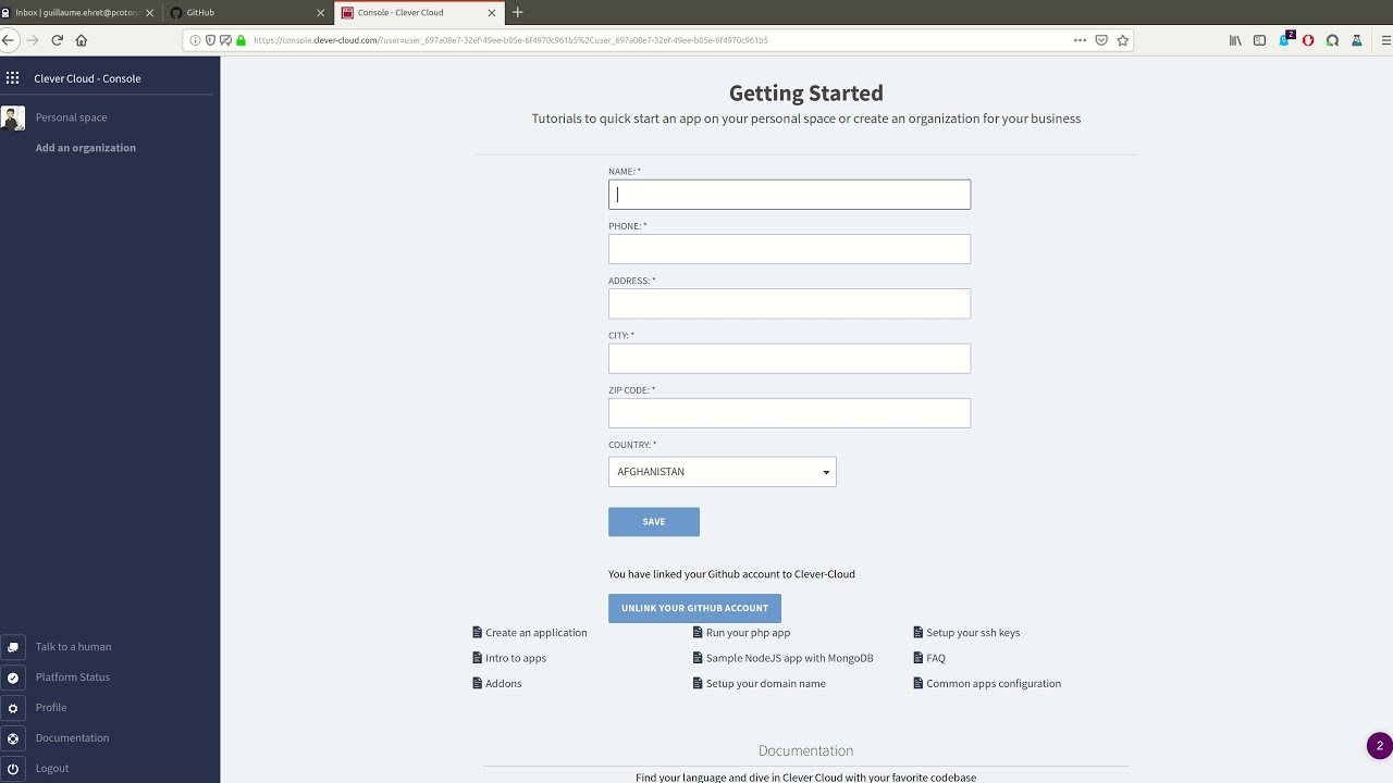 Create account on clever cloud from Github - YouTube