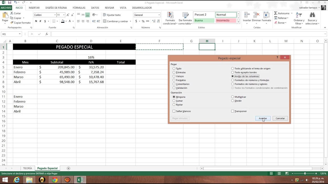 Pegado especial- Excel 2013 - YouTube