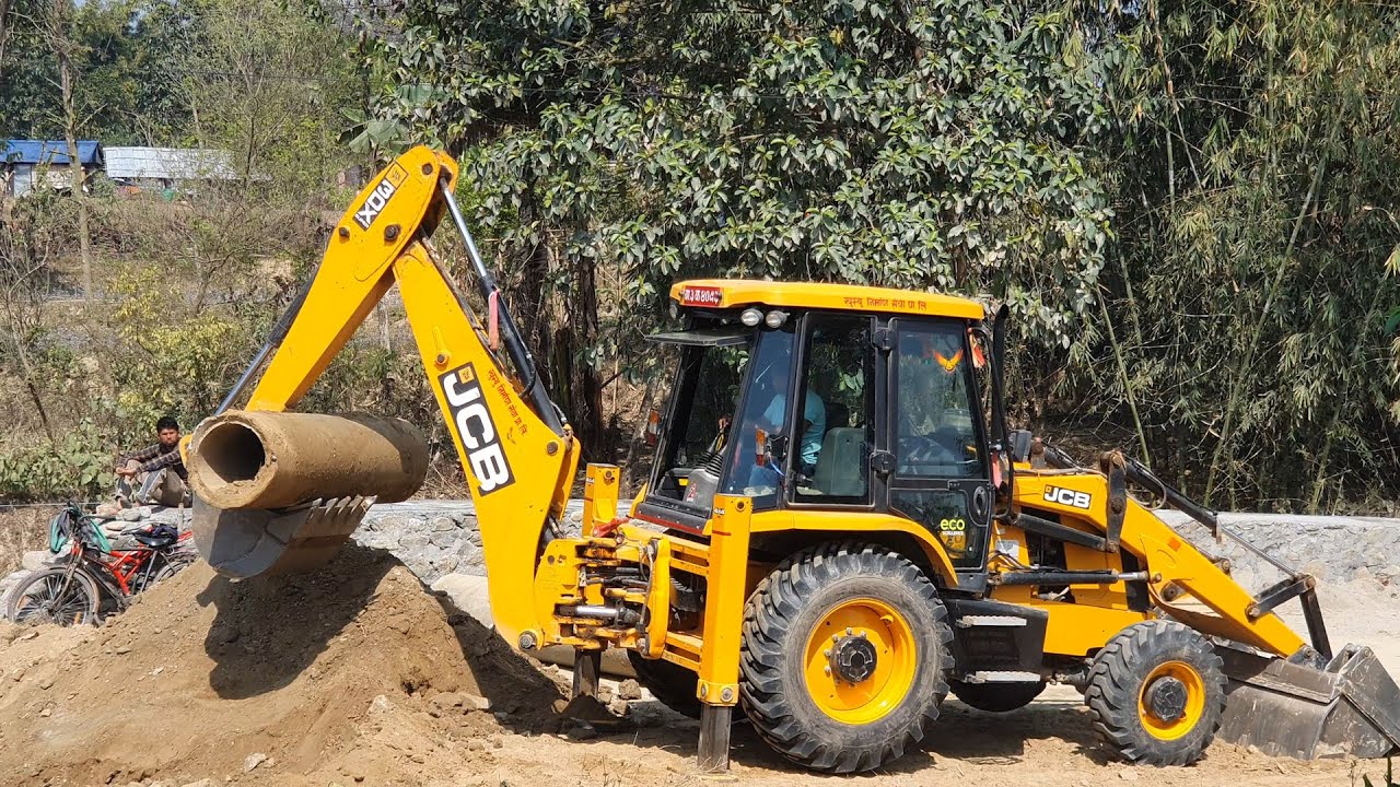 JCB Backhoe Machine Making Drain and Repairing Road - JCB Working For ...