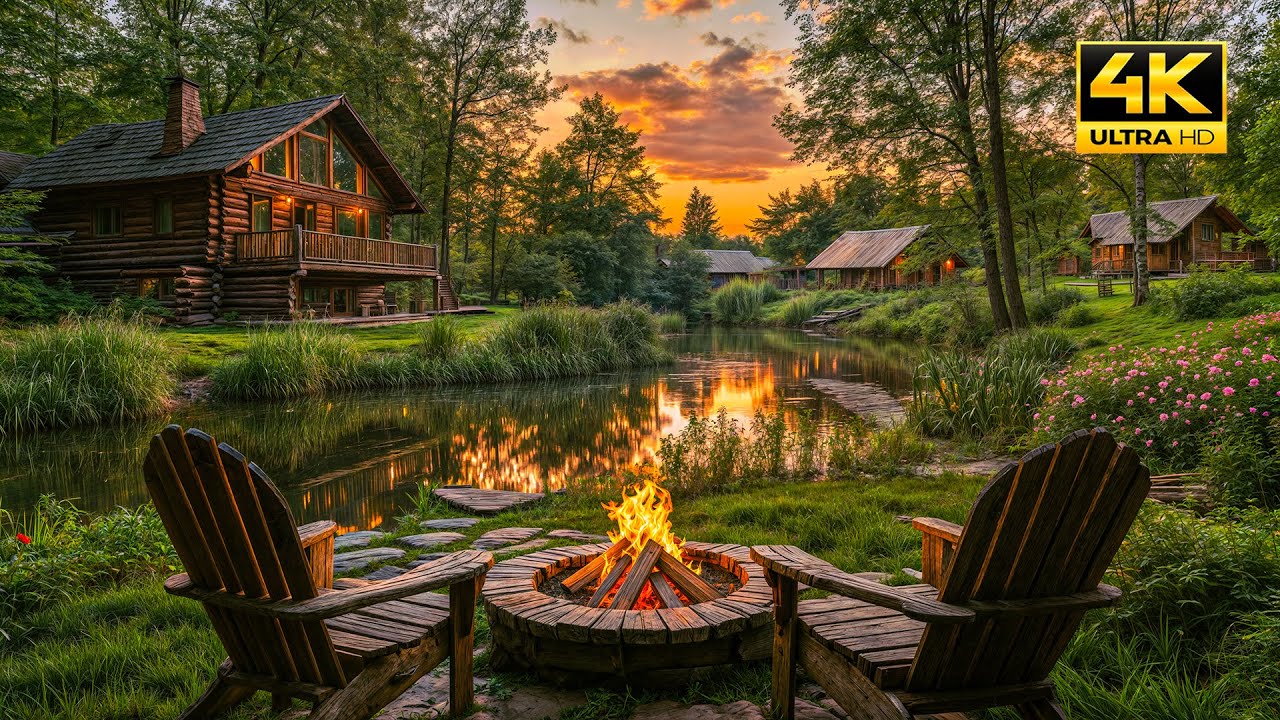 Spring Forest Vibes: Riverside Gentle Campfire with Relaxing Nature ...