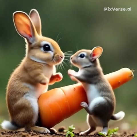 The rabbit and the mouse fight over the carrot #cute #anime #rabbit # ...