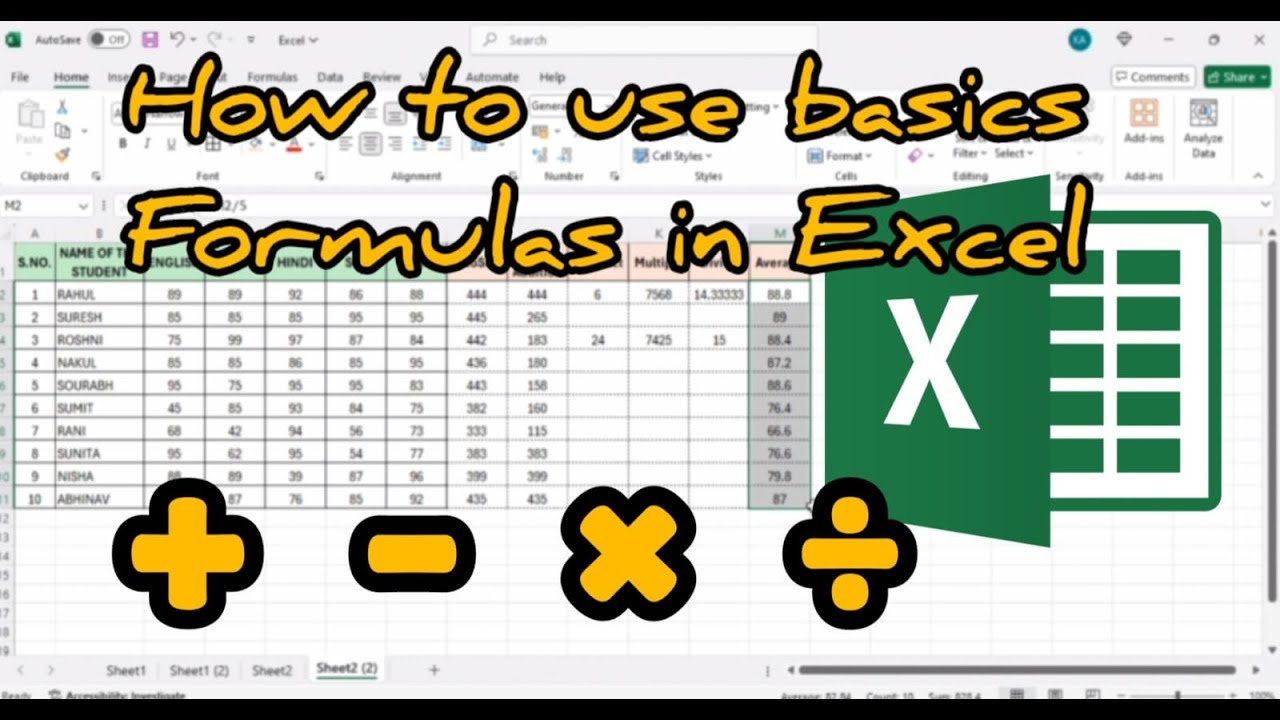 Basic formulas in Excel (Plus, Minus, Divide, Multiply) - YouTube