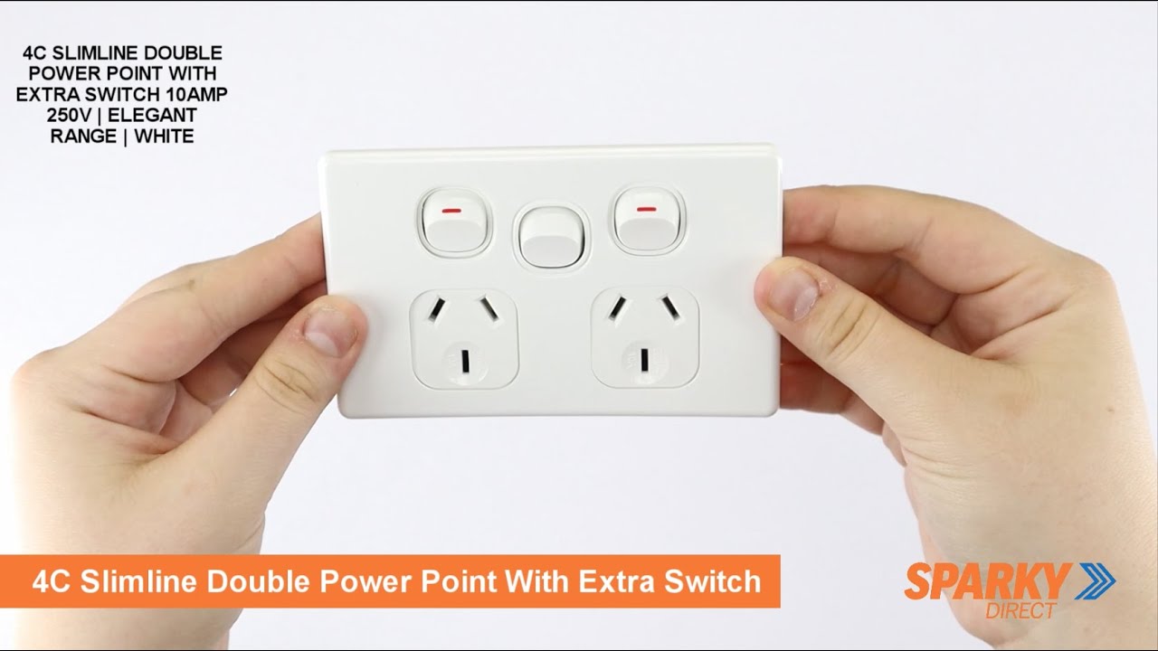 4C SLIMLINE DOUBLE POWER POINT WITH EXTRA SWITCH 10AMP 250V | ELEGANT ...