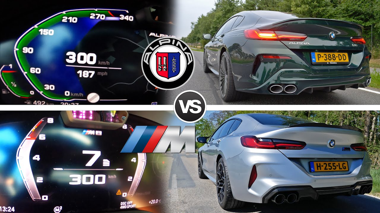 BMW M8 vs ALPINA B8 | 0-300 DRAG RACE SOUND & AUTOBAHN POV - YouTube