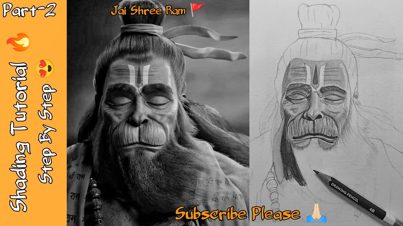 How To Draw Lord Hanuman 🚩/ Face Shading Step By Step Tutorial For ...