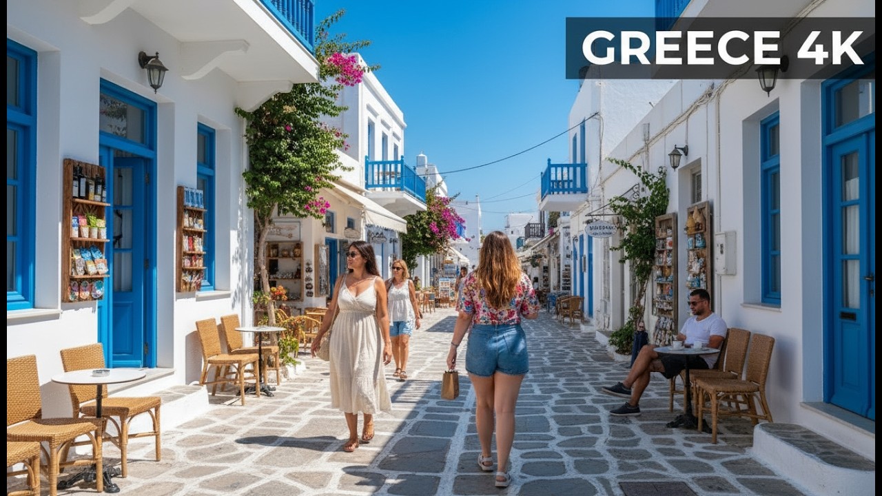 Greece Walking Tour 4K 🇬🇷 | Beautiful Streets, Island Views & Real City ...