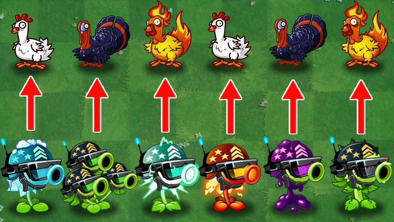 PvZ 2 Challenge - 10 Plants vs 450 Chicken & Turkey & Fire Chicken ...