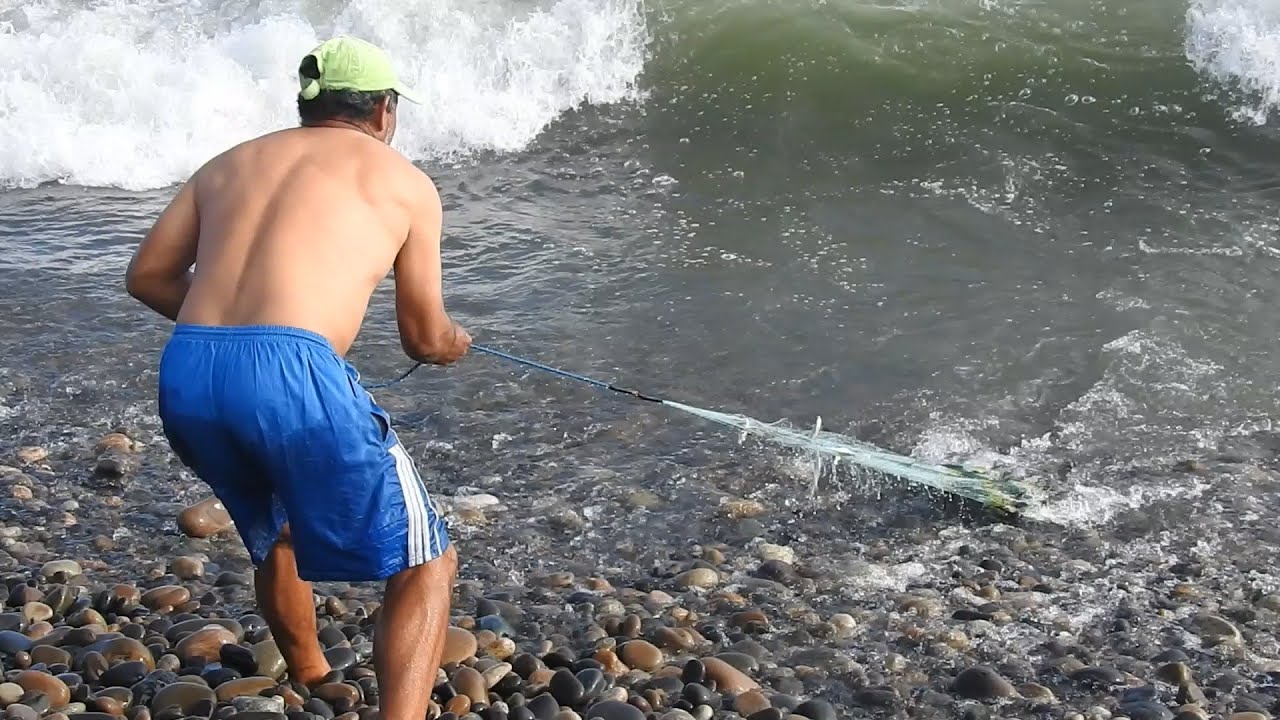 Así se PESCA con ATARRAYA en mar PICADA - YouTube