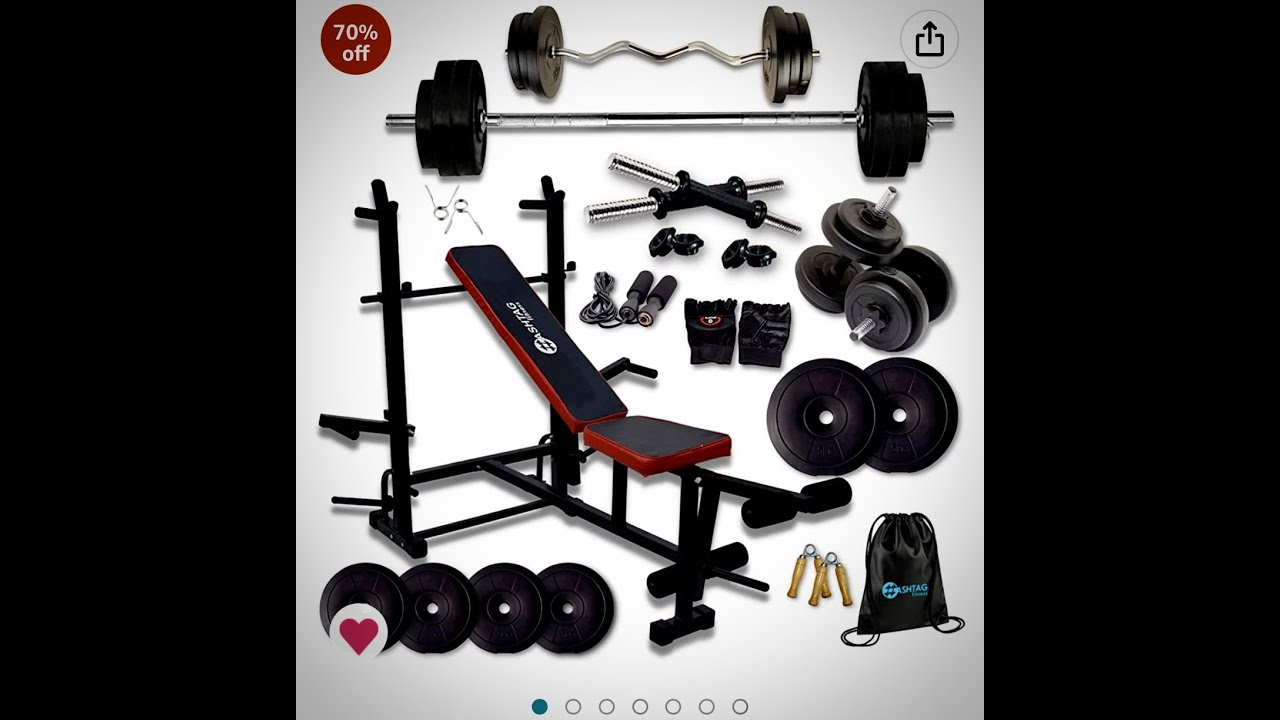 Hashtag Fitness 60kg Gym Equipment Set for Home with 8in1 Gym Bench ...