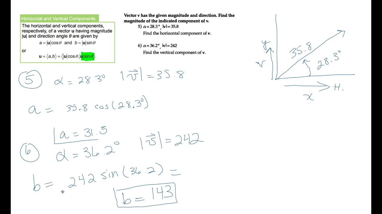 Finding Horizontal and Vertical Components of Vectors - YouTube