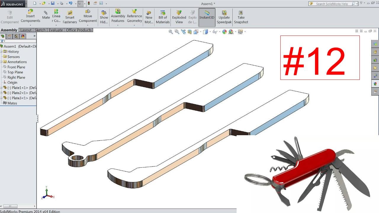 Solidworks tutorial Pocket Multi tool 12. Plate1,2 & 3 - YouTube