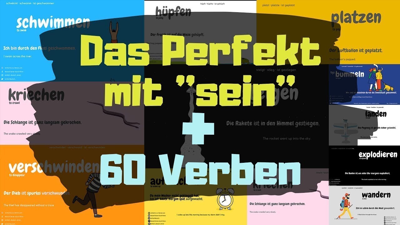 Das Perfekt mit ''sein'' + 60 Verben mit Beispielen - YouTube