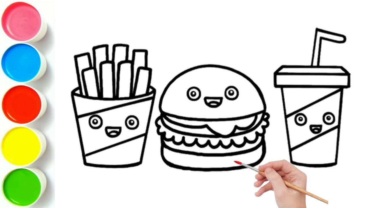 Meal Drawing Painting and Coloring for Kids, Toddlers | Fast Food ...