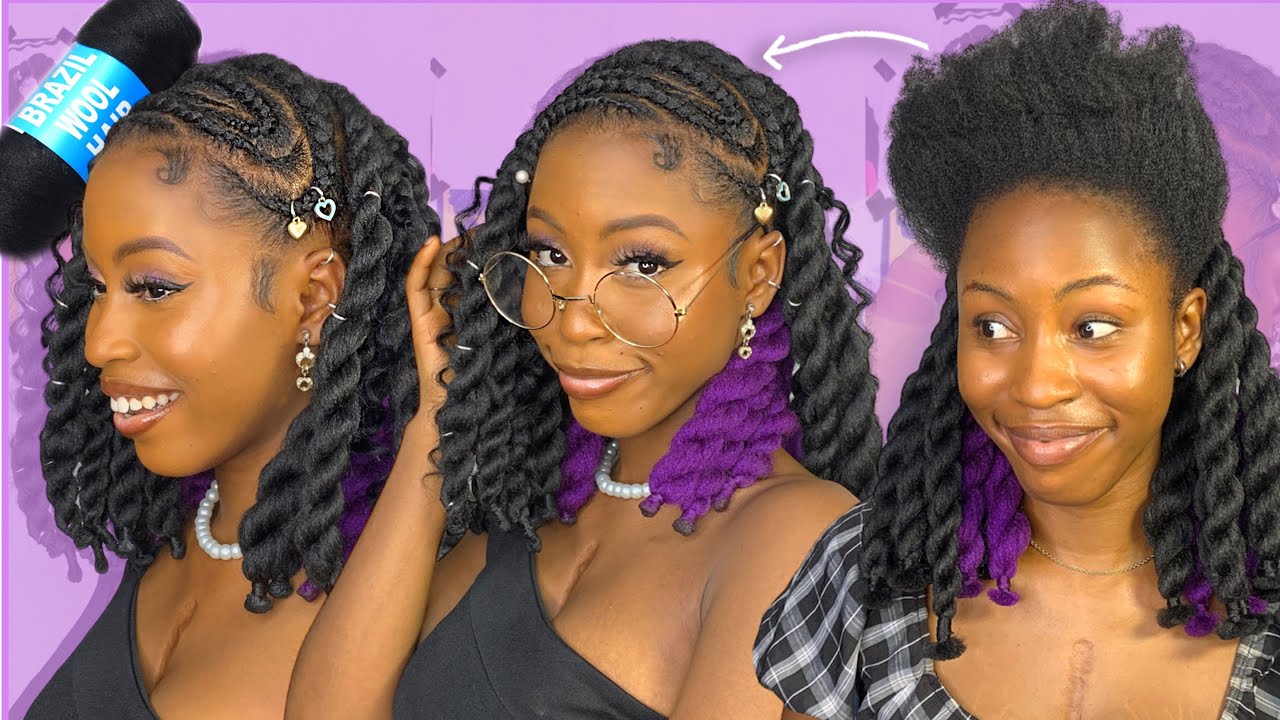 😮TRENDING Lemonade Braids But as Twists | USING BRAZILIAN WOOL - YouTube