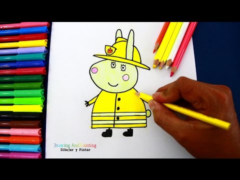 How to draw Miss Rabbit's firefighter (Peppa Pig) | Cómo dibujar y ...