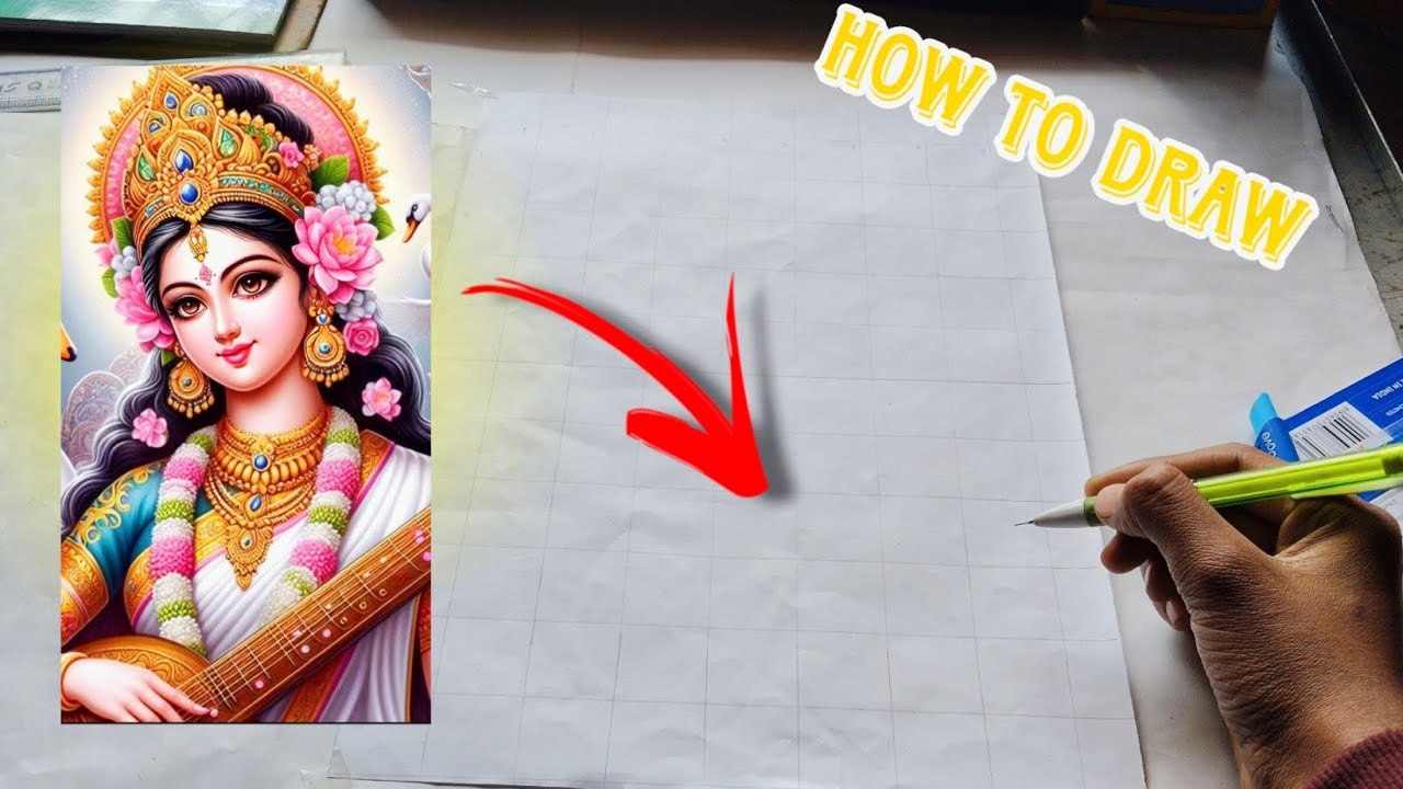 How to draw Saraswati Mata drawing ️ - YouTube