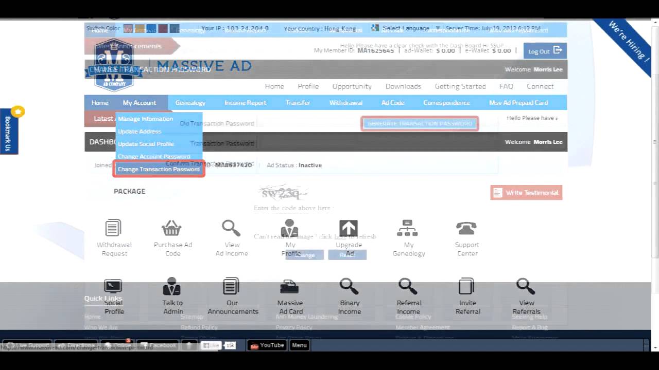 How to Change and Generate your Transaction Password in your Member ...