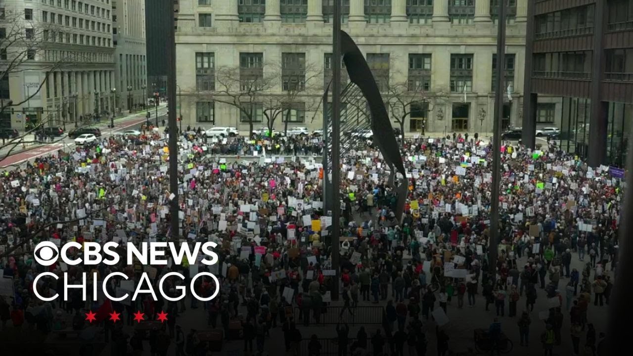 Anti-Trump "50501 movement" protest fills Daley Plaza - YouTube
