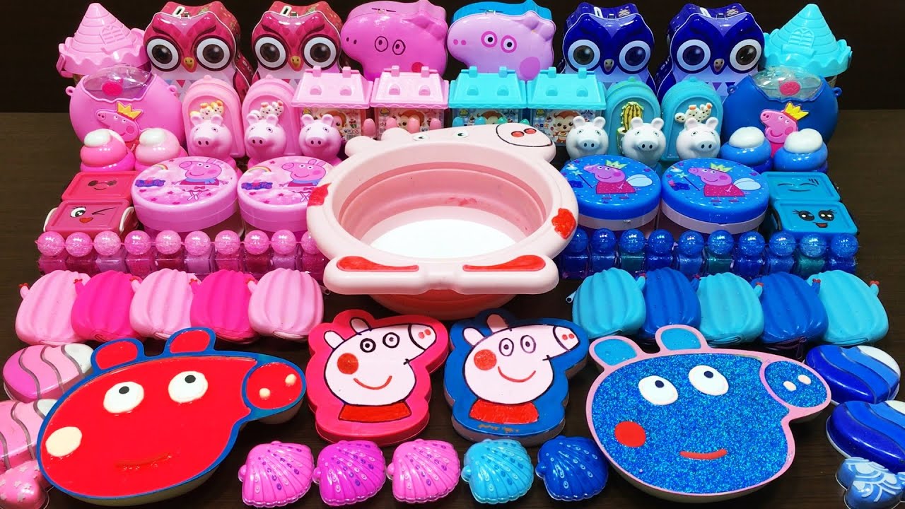 Pink vs Blue PEPPA PIG ! Mixing Random into GLOSSY Slime ! Satisfying ...