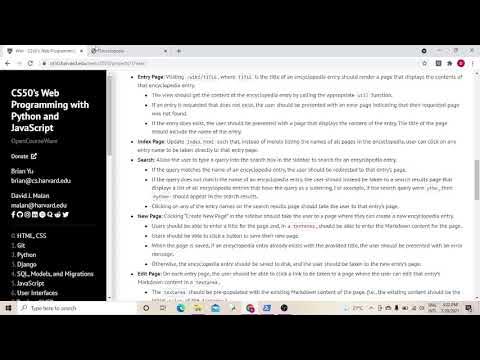 CS50’s Web Programming with Python and JavaScript project 1 Wiki - YouTube