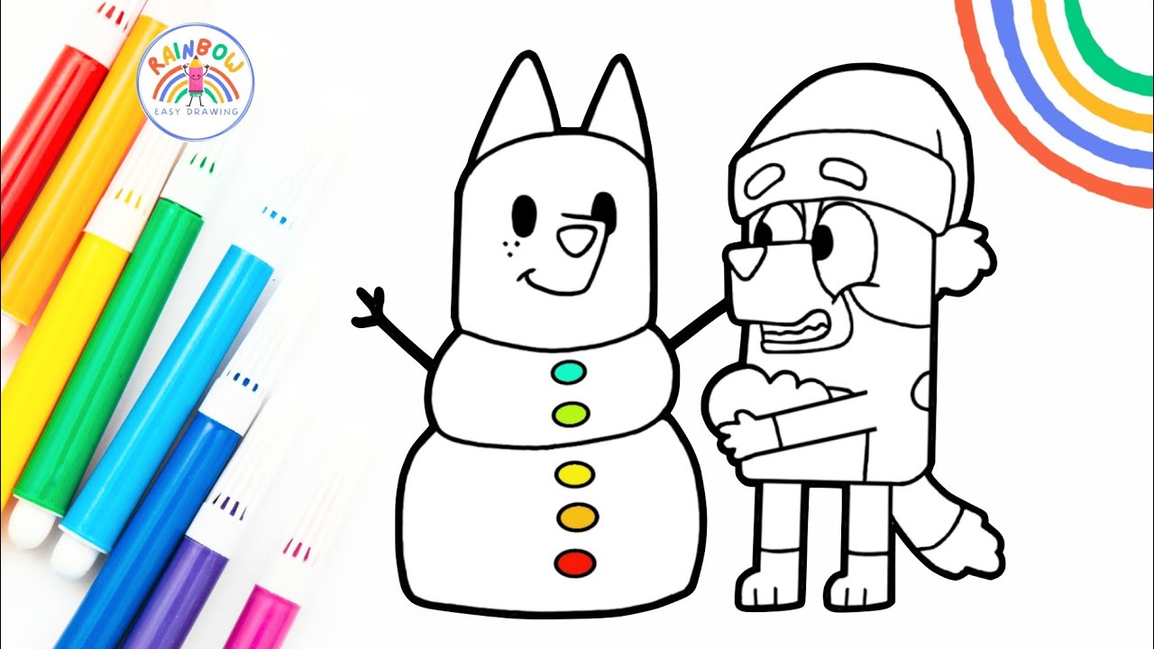 How to Draw Bluey | Draw Bluey and Snowman Easy Tutorial 🌈 🐶⛄ - YouTube