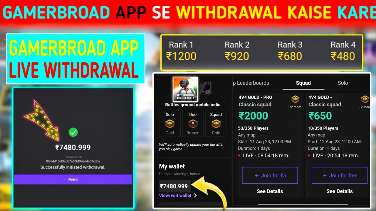 gamer broad app live withdrawal 🤑| gamer broad bgmi kaise khelte hain ...