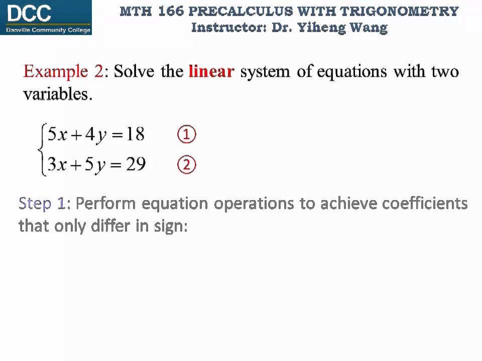 Precalculus with trigonometry Lecture 47: System of equations. Method ...