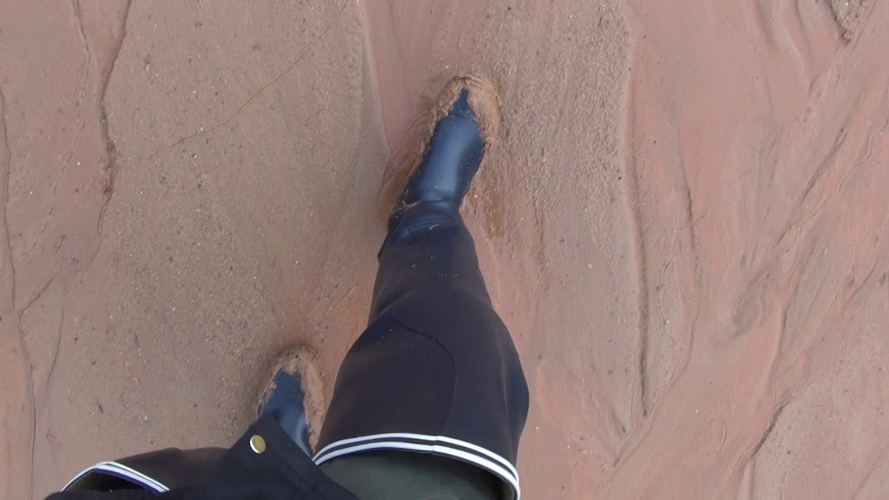 unlined rubberwaders in quicksand - YouTube