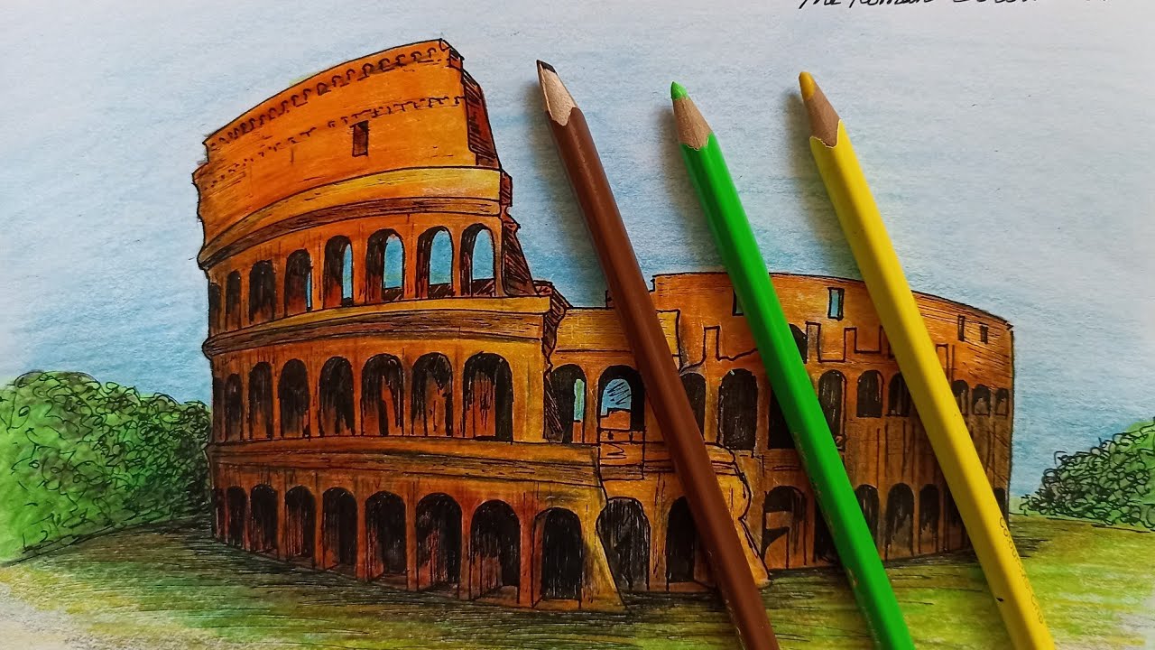 How to draw the Roman Colosseum with color pencils | Abu Arts 😎 ...