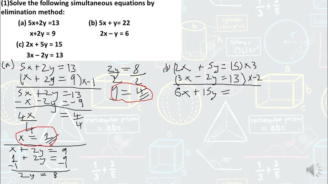 Solving Simultaneous Equations (Elimination Method) - YouTube