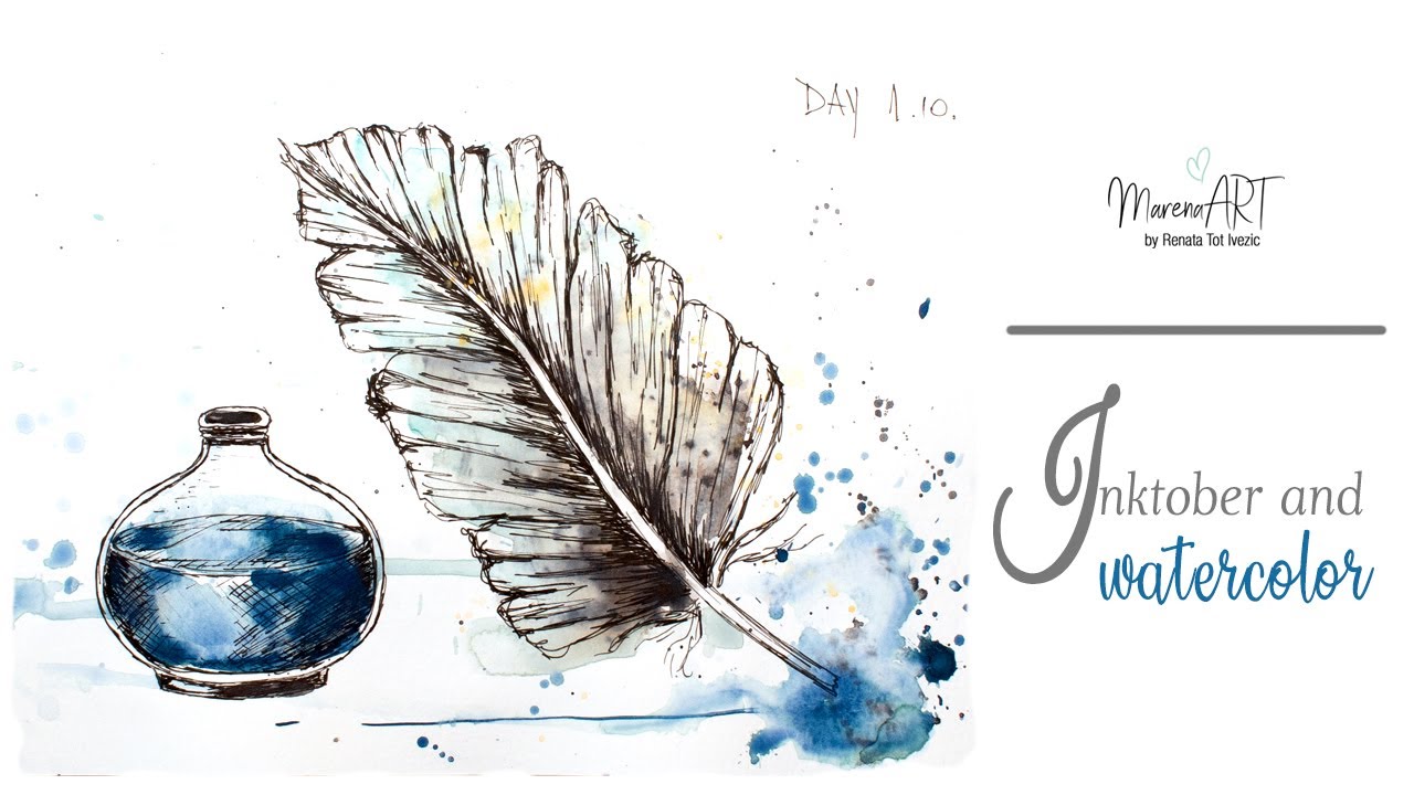 Ink and watercolor - Day 01 - feather and ink - YouTube