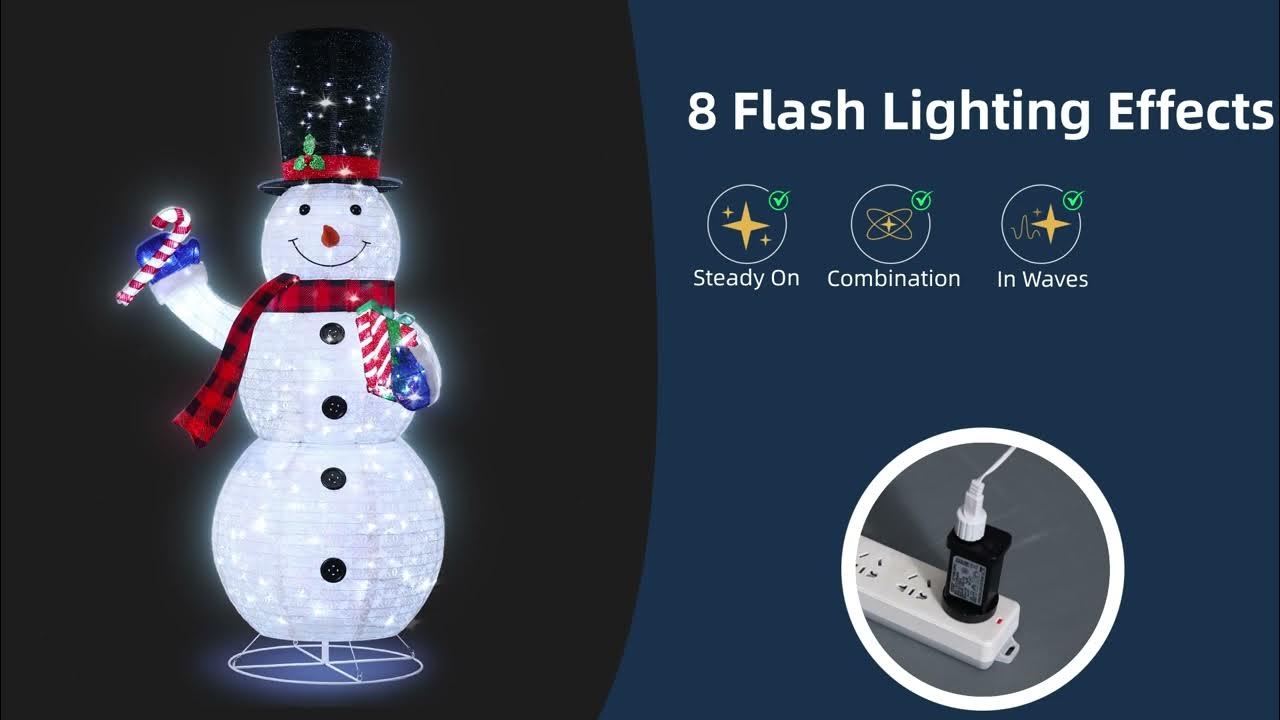 180cm Snowman Christmas Light Decor LED Fairy String Top Hat Candy Cane ...