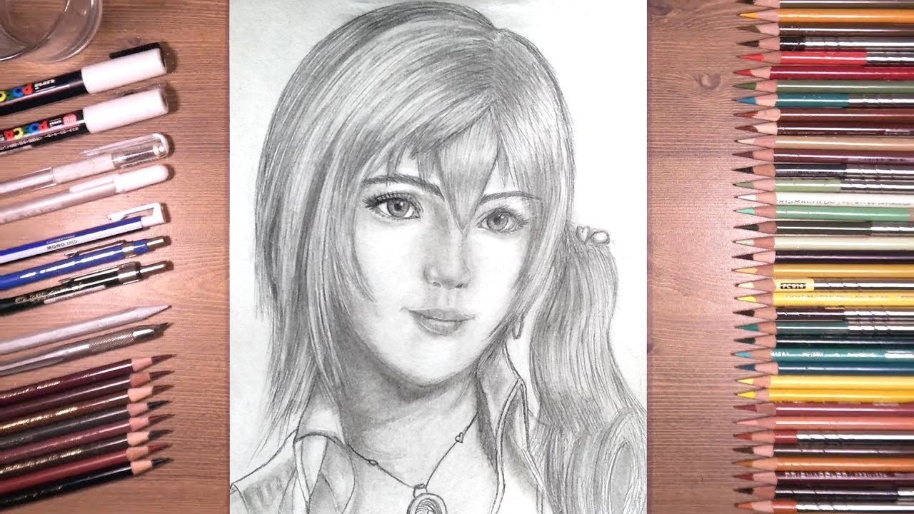 A Girl with Beautiful Hair Pencil Sketch Drawing - "How to draw a girl ...