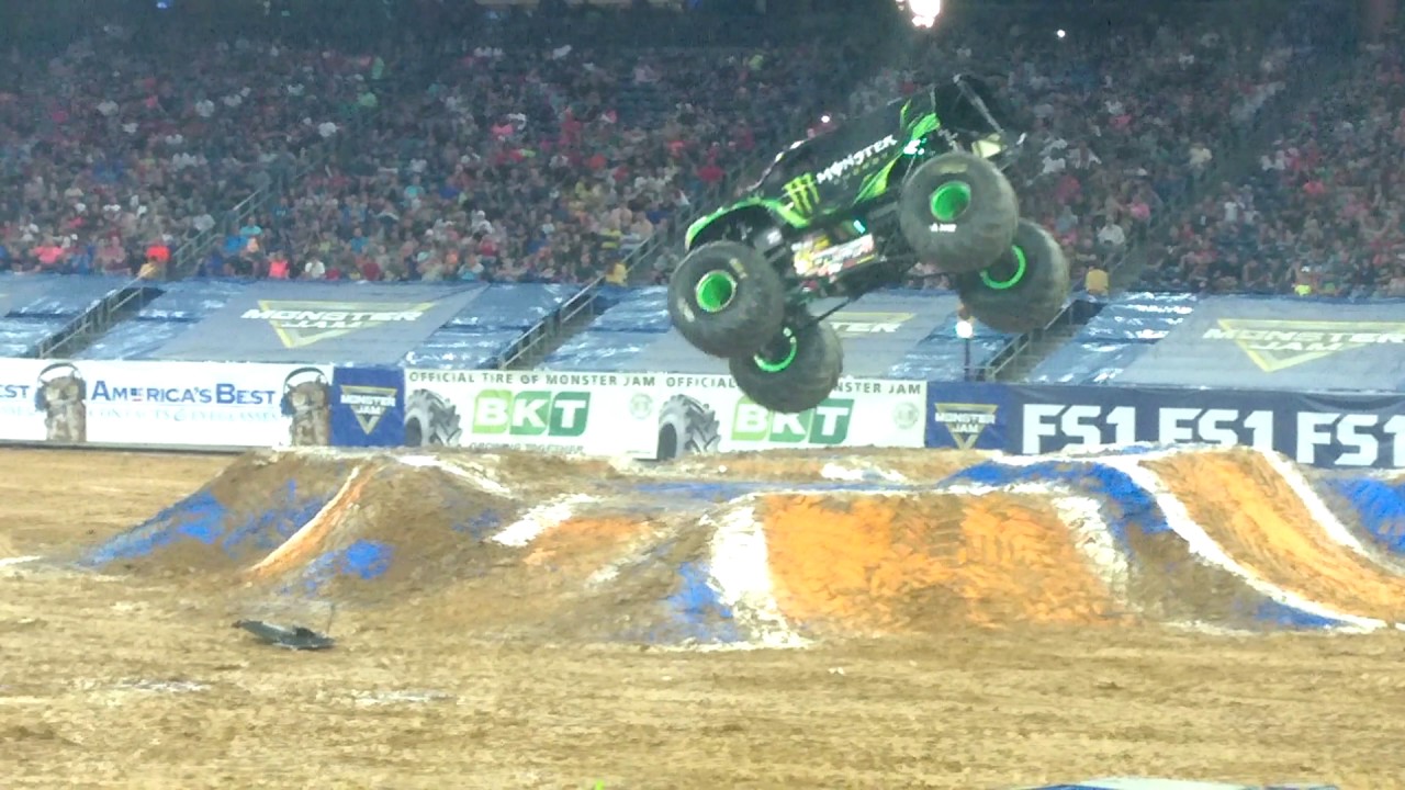 Monster Energy freestyle with back flip Monster Jam Houston 2 12 2017 ...
