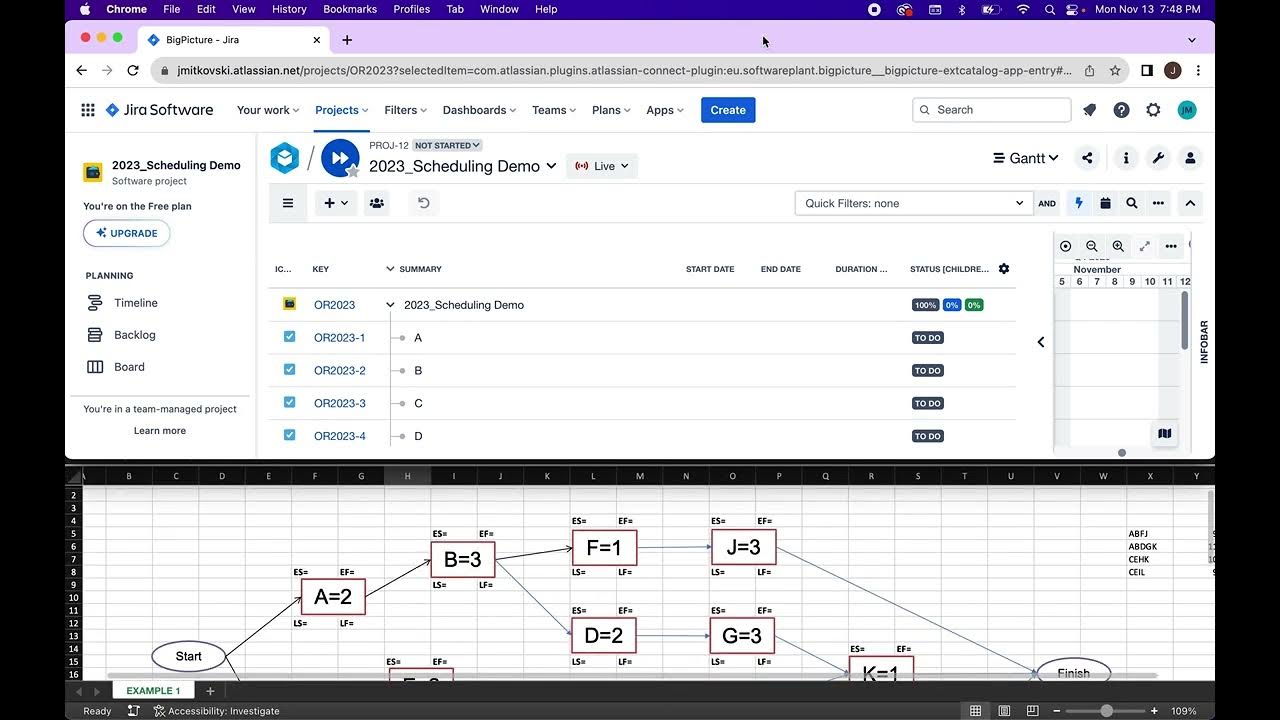 Modelling a network diagram in Jira BigPicture and Critical Path - YouTube