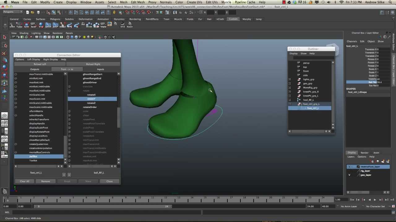 Reverse Foot in Maya - Part 5 (of 11) - Connecting The Curve Control ...