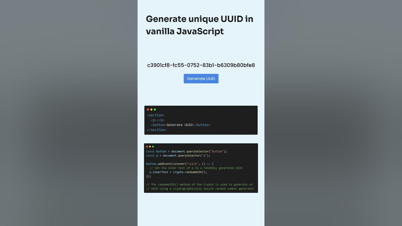 How To Generate Uuid In Vanilla Javascript Youtubeshorts Shorts Ytshort Coding Programming