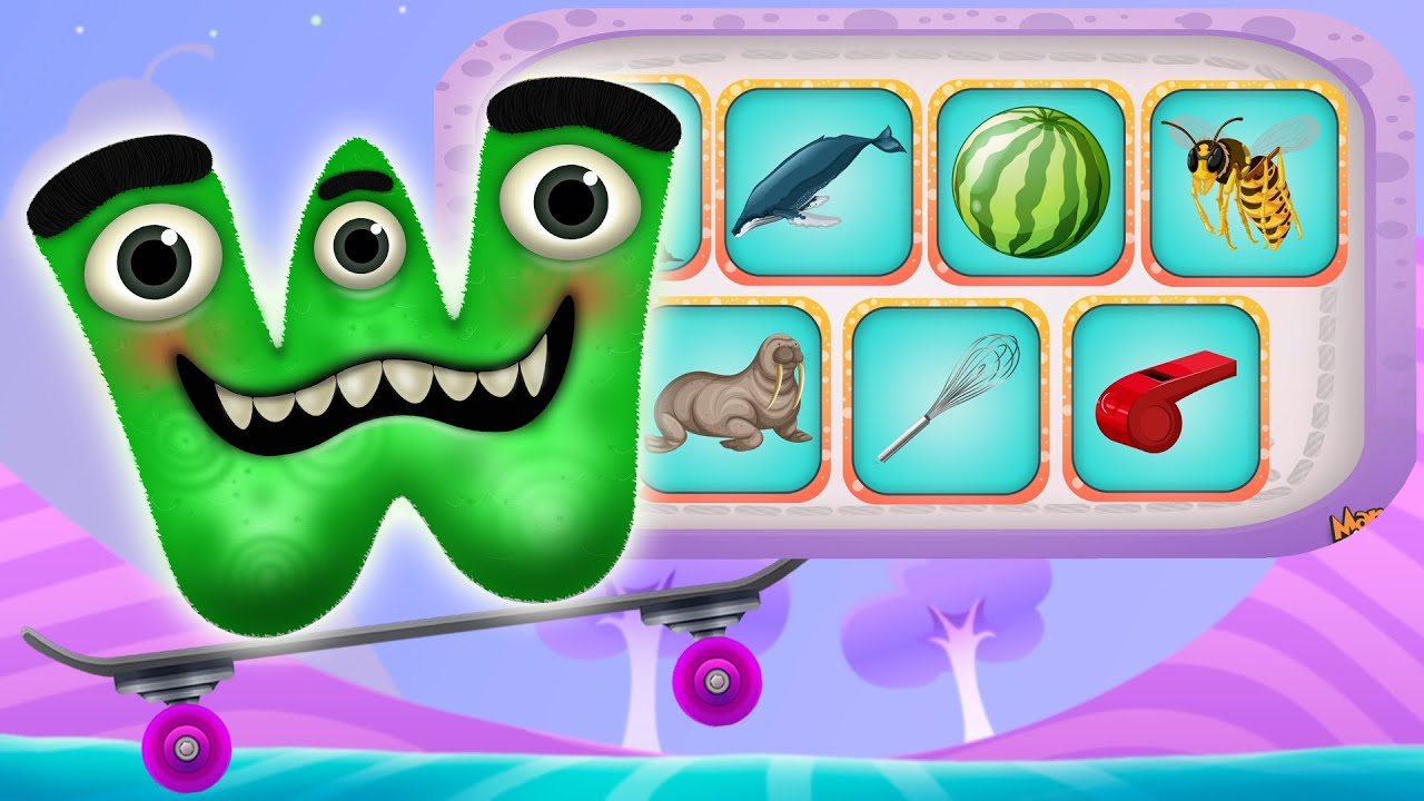 Letter W | Monster Alphabet Skateboard for Kids | Phonics | Educational ...